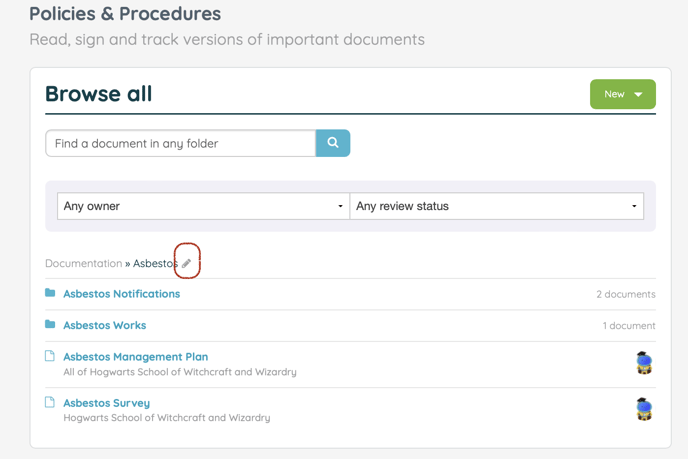 How do I rename a folder I've created?